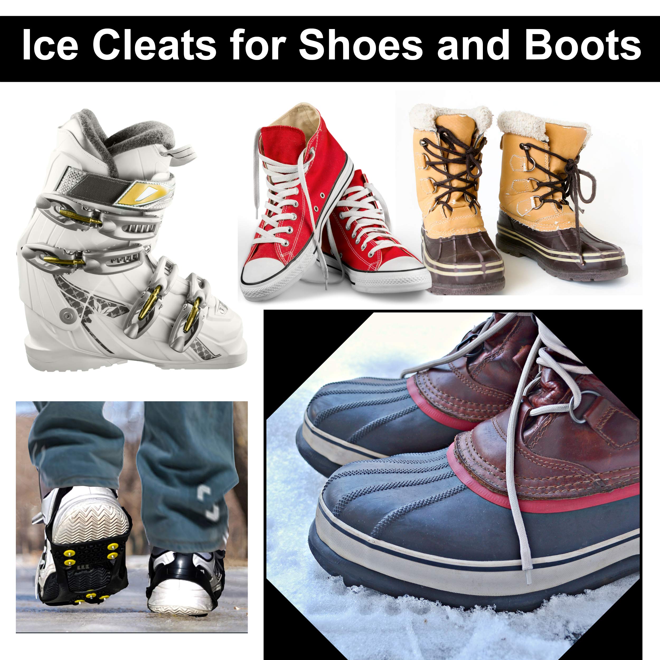 Limm Ice Snow Traction Cleats - Large Lightweight Crampon Cleats for Walking on Snow & Ice - Portable Anti Slip Grippers Fasten Quickly & Easily Over Shoes, Boots and Other Footwear