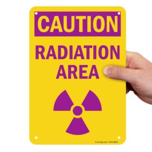 smartsign 10 x 7 inch “caution - radiation area” osha sign with symbol, digitally printed, 55 mil hdpe plastic, purple and yellow