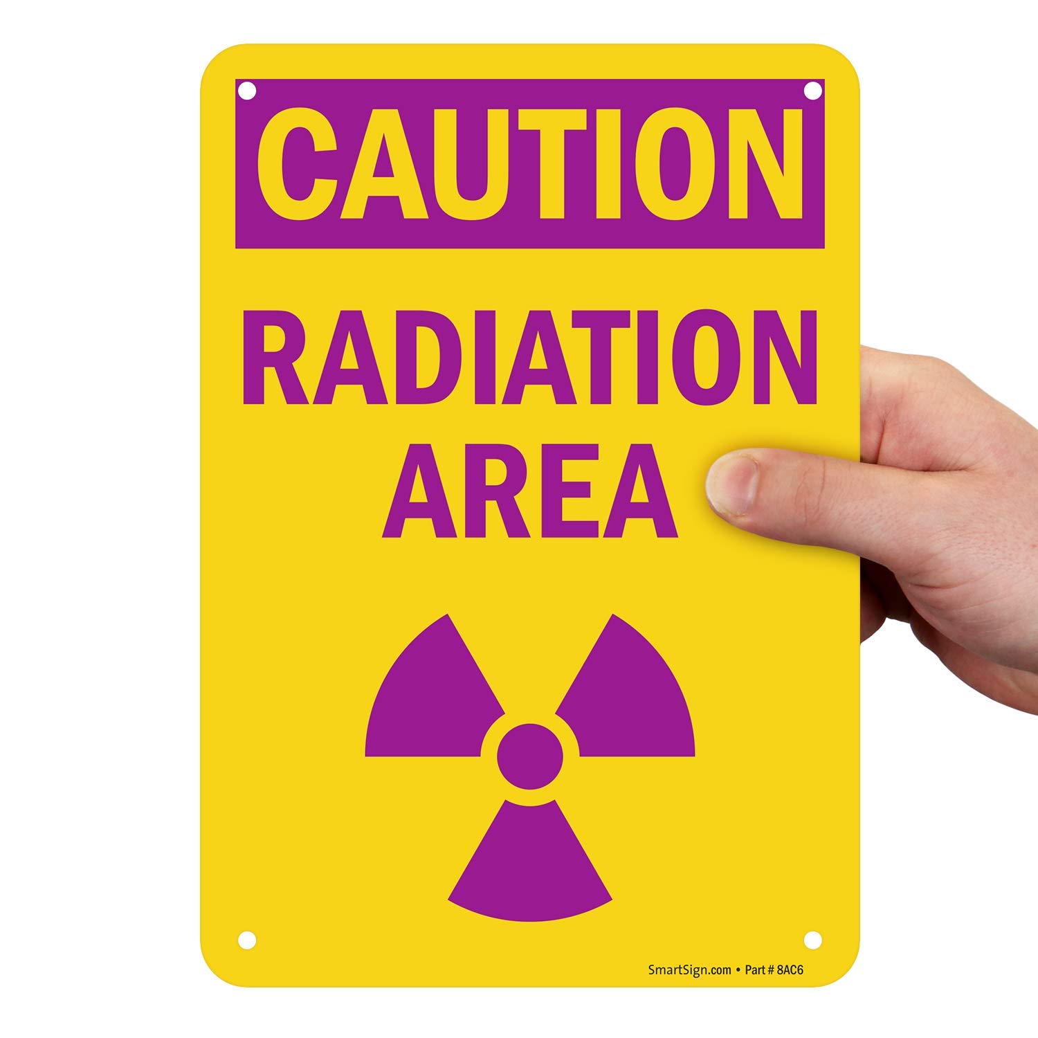 SmartSign 10 x 7 inch “Caution - Radiation Area” OSHA Sign with Symbol, Digitally Printed, 55 mil HDPE Plastic, Purple and Yellow