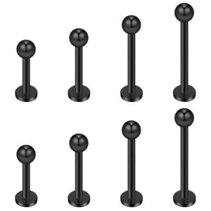 ruifan 4prs(8pcs) 16g 316l stainless steel 3mm ball labret monroe lip tragus helix earring stud barbell ring body piercing jewelry kit bar length 6mm/8mm/10mm/12mm(black)