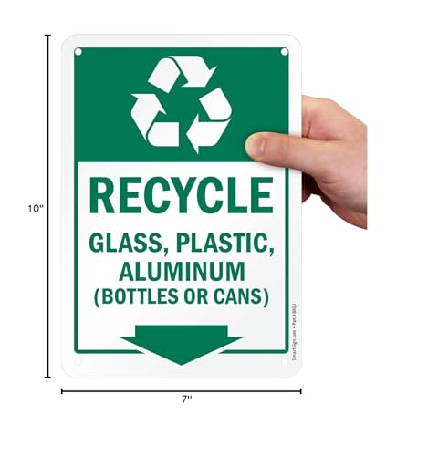 SmartSign"Recycle - Glass, Plastic, Aluminum" Sign with Down Arrow | 7" x 10" Aluminum,S2-0373-AL-07x10-RR