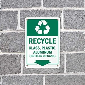 SmartSign"Recycle - Glass, Plastic, Aluminum" Sign with Down Arrow | 7" x 10" Aluminum,S2-0373-AL-07x10-RR