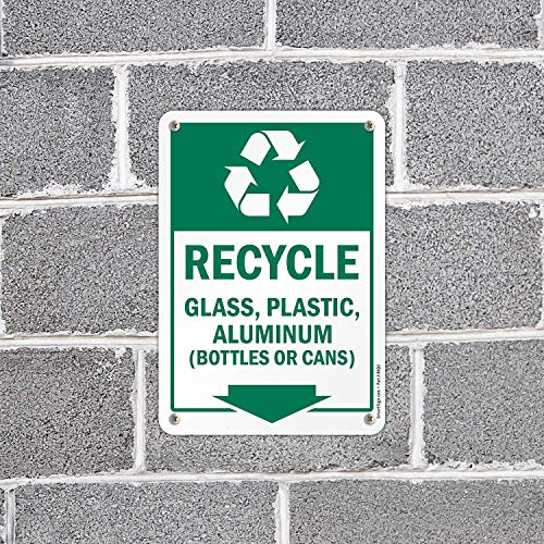 SmartSign"Recycle - Glass, Plastic, Aluminum" Sign with Down Arrow | 7" x 10" Aluminum,S2-0373-AL-07x10-RR