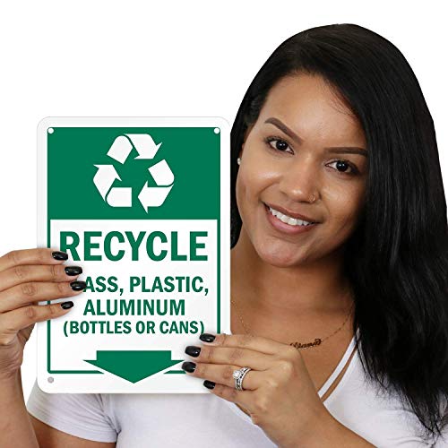 SmartSign"Recycle - Glass, Plastic, Aluminum" Sign with Down Arrow | 7" x 10" Aluminum,S2-0373-AL-07x10-RR