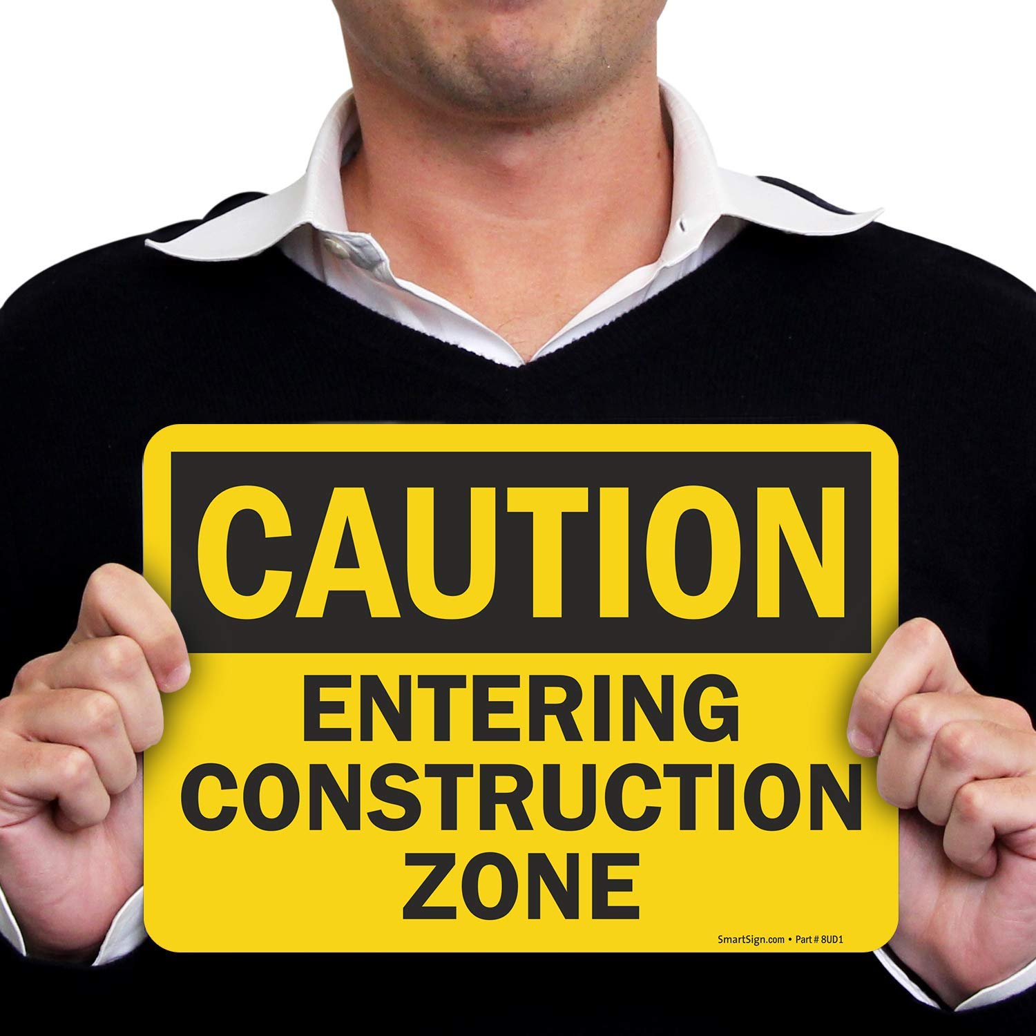 SmartSign “Caution - Entering Construction Zone” Label | 7" x 10" Laminated Vinyl