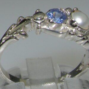 925 Sterling Silver Cultured Pearl and Tanzanite Womens Promise Ring - Size 6.5