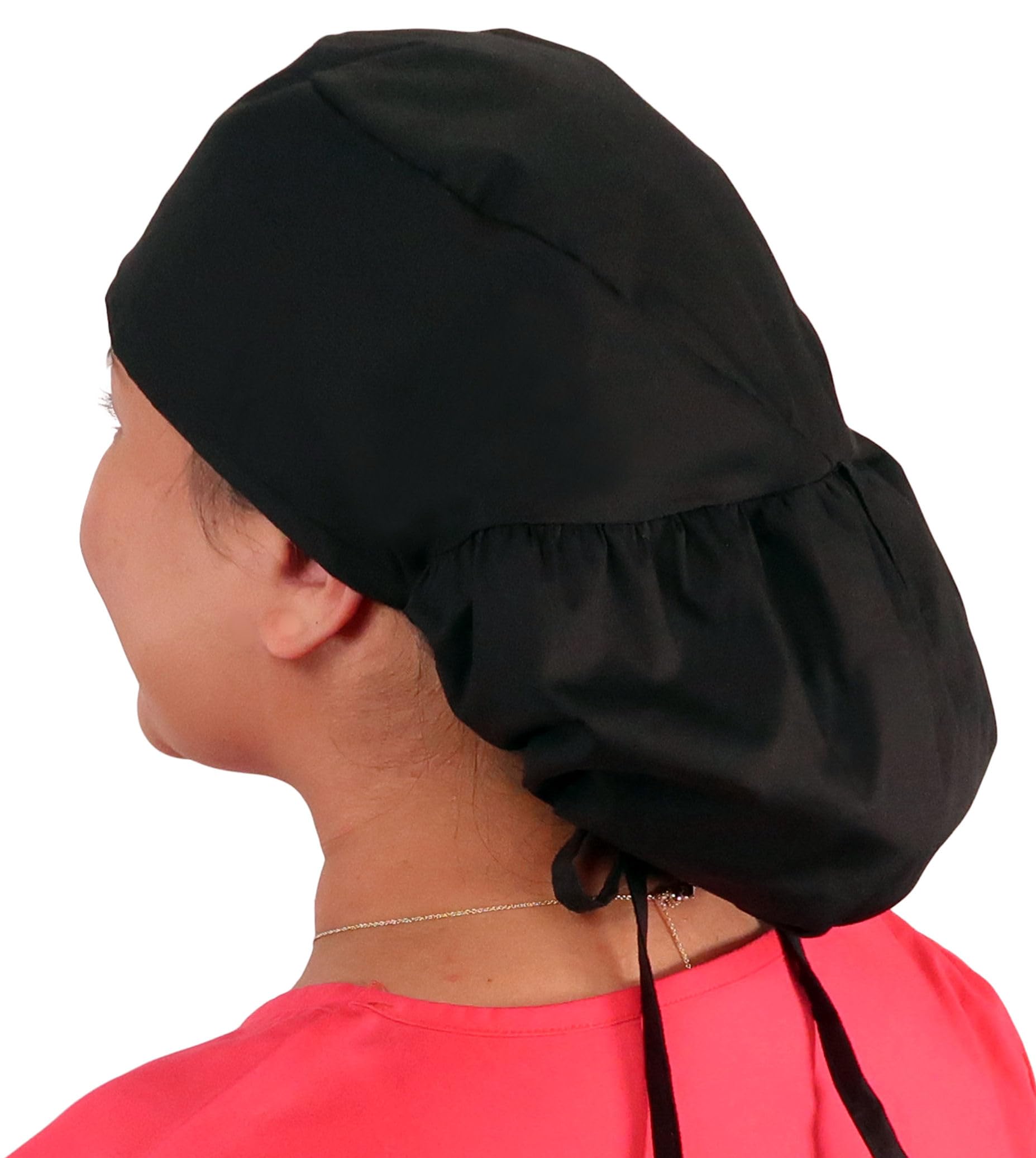 Sparkling EARTH Solid Black Big Hair Ponytail Classic Surgical Style Scrub Working Cap - Made in The USA!!!