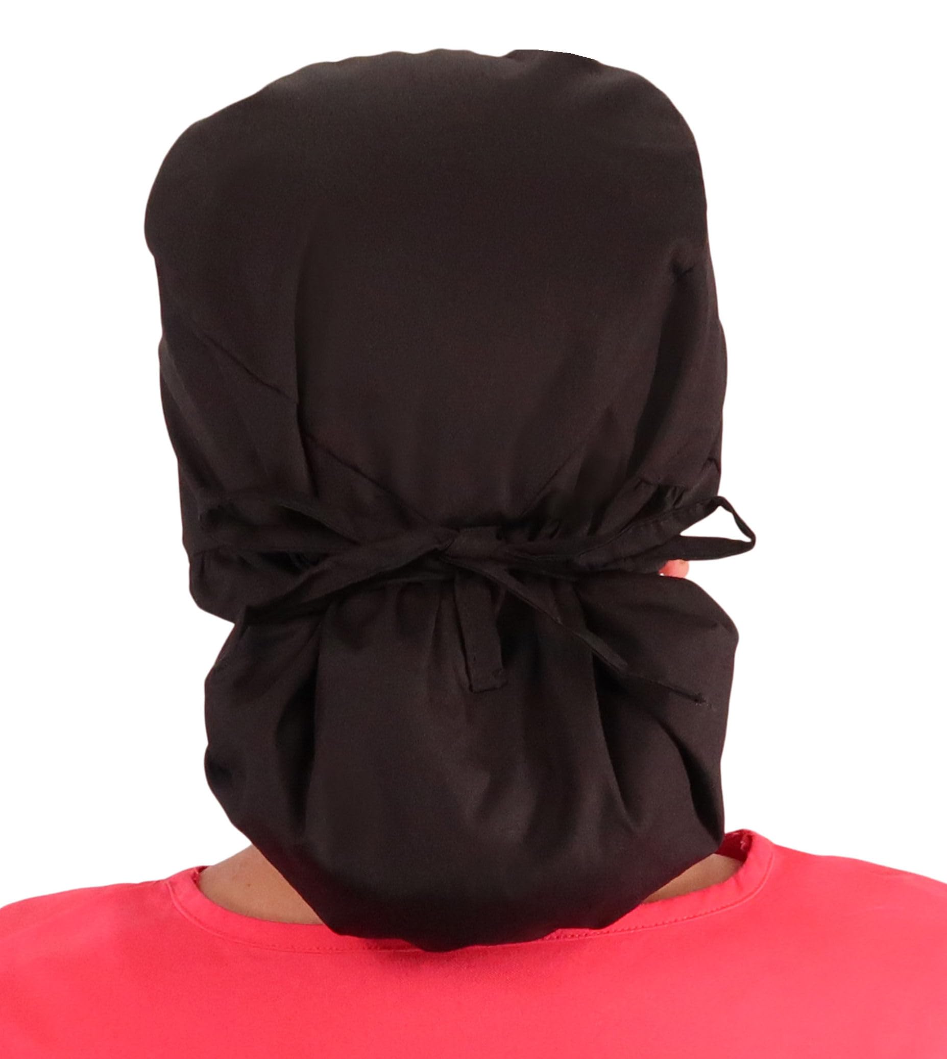 Sparkling EARTH Solid Black Big Hair Ponytail Classic Surgical Style Scrub Working Cap - Made in The USA!!!