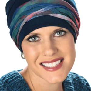 Headcovers Unlimited 100% Cotton Three Seam Turban | Chemo Turbans for Cancer Patients Royal Blue Heather