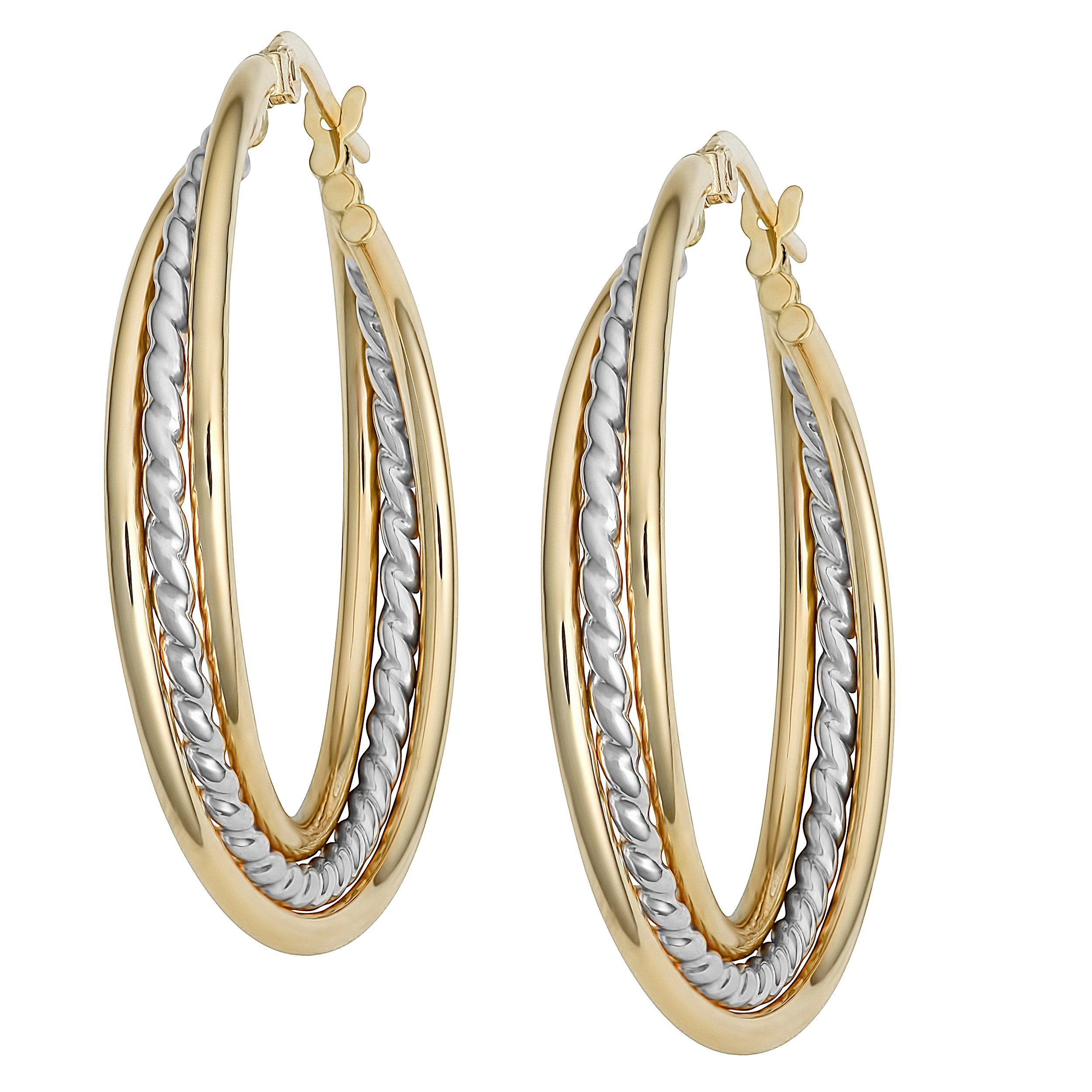 Kooljewelry 14k Two-tone Gold High Polish Overlapping Triple Oval Hoop Earrings