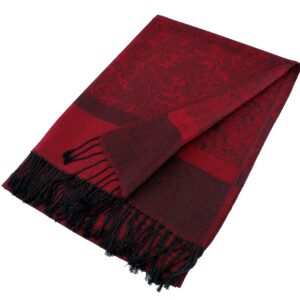 Paskmlna Paisley Jacquard Pashmina Shawl Wrap Scarf Stole,Burgundy-black018-09,Large