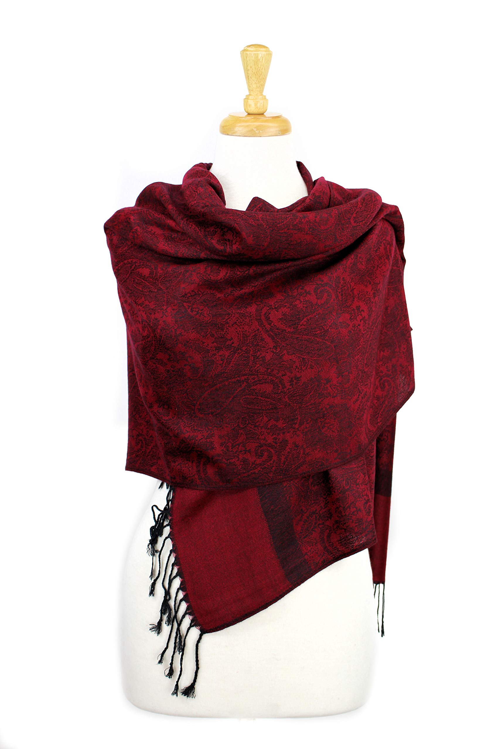 Paskmlna Paisley Jacquard Pashmina Shawl Wrap Scarf Stole,Burgundy-black018-09,Large