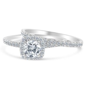 1.00ctw Diamond Halo Bridal Set Engagement Ring in 10k White Gold (H-I, I2)