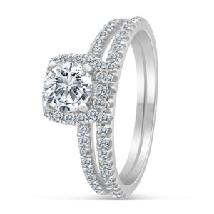 1.00ctw Diamond Halo Bridal Set Engagement Ring in 10k White Gold (H-I, I2)