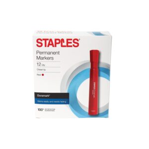 staples duramark™permanent markers, chisel tip, red, dozen