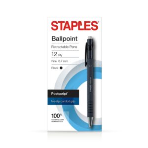 staples 808005 postscript retractable ballpoint pens fine point black dozen(18264)