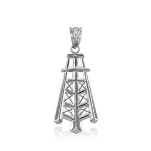 polished oil well tower charm pendant 925 sterling silver