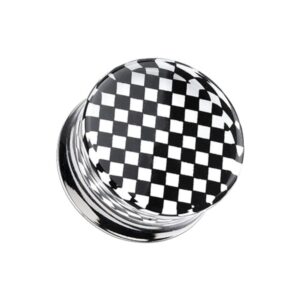 classic checker inlay double flared wildklass ear gauge plug (sold as pairs)