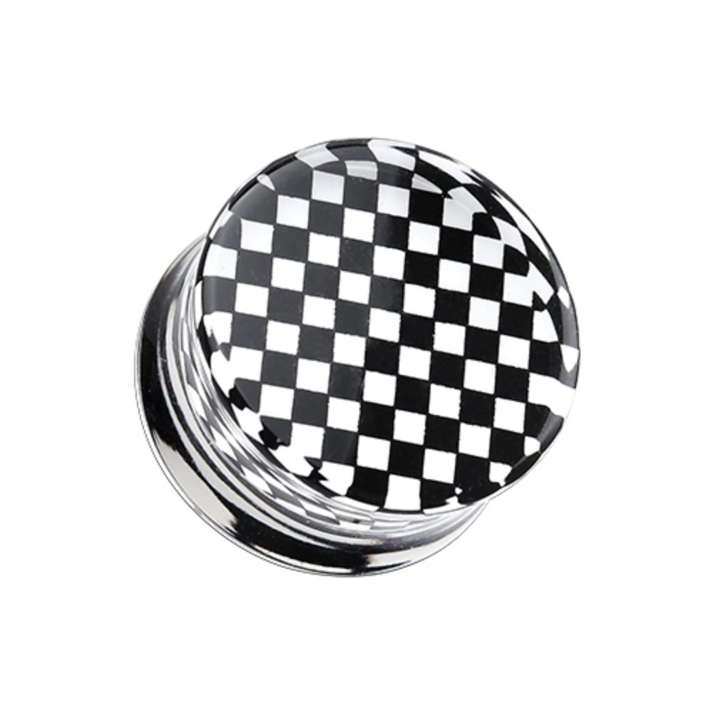 Classic Checker Inlay Double Flared WildKlass Ear Gauge Plug (Sold as Pairs)