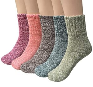 pack of 5 womens thick knit warm casual wool crew winter socks, mixed colors 1- 5 pack,one size(fits shoe size 5-10)