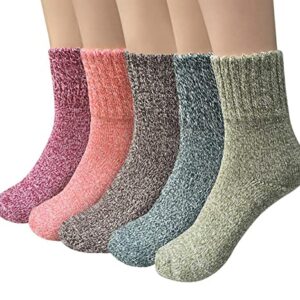 Pack of 5 Womens Thick Knit Warm Casual Wool Crew Winter Socks, Mixed Colors 1- 5 Pack,one size(fits shoe size 5-10)