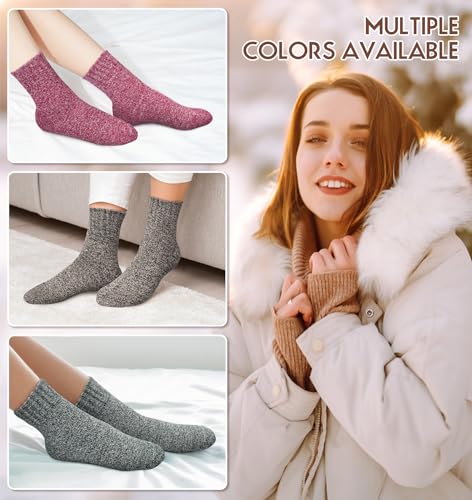 Pack of 5 Womens Thick Knit Warm Casual Wool Crew Winter Socks, Mixed Colors 1- 5 Pack,one size(fits shoe size 5-10)