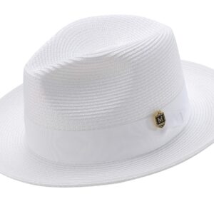 MONTIQUE Men's Pinch Front Fedora Hat - Classic White Dress Hat for Men, Stylish Wide Brim Fedora, Perfect for Formal Events, Weddings, Church, and Everyday Wear, Comfortable