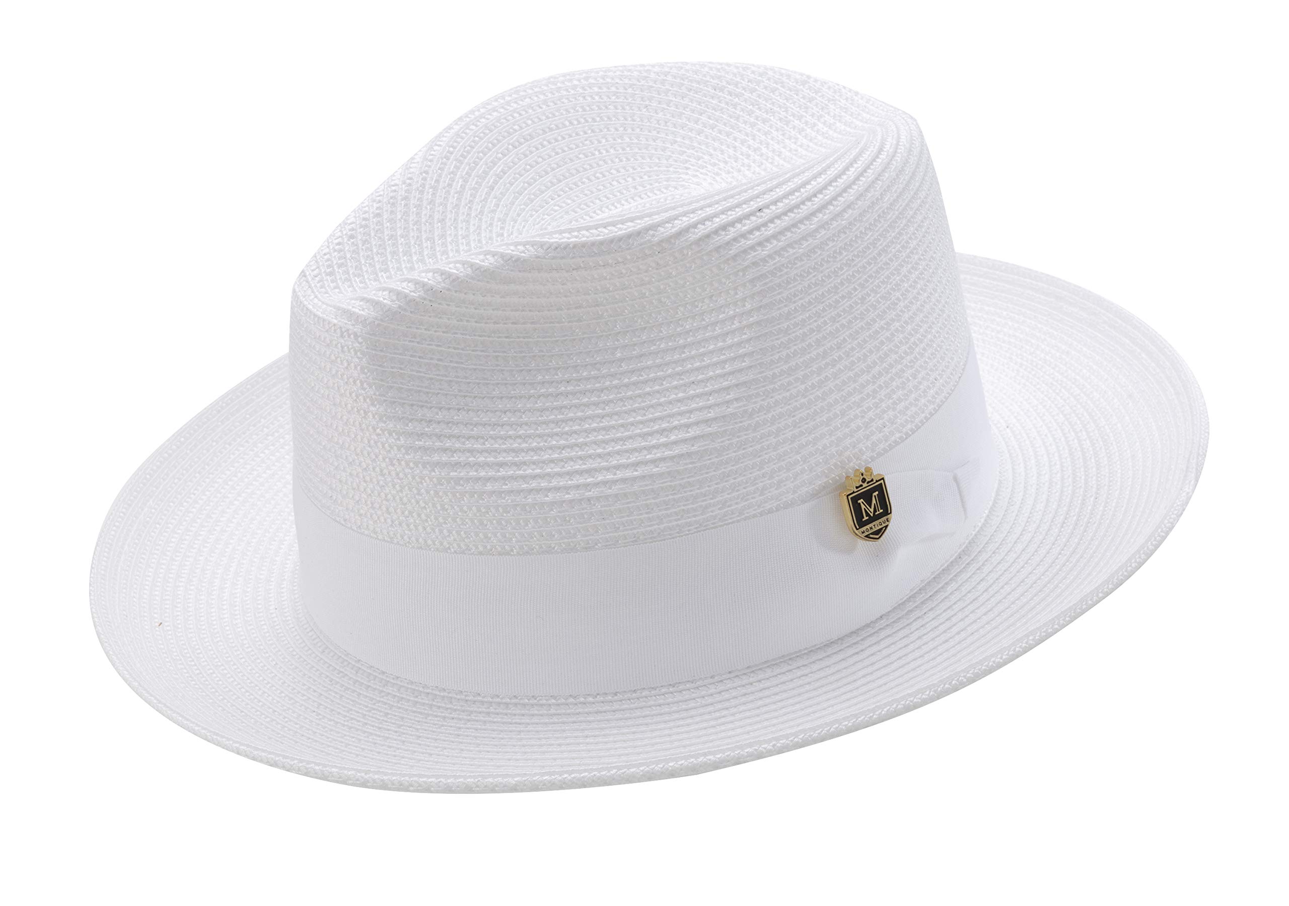 MONTIQUE Men's Pinch Front Fedora Hat - Classic White Dress Hat for Men, Stylish Wide Brim Fedora, Perfect for Formal Events, Weddings, Church, and Everyday Wear, Comfortable