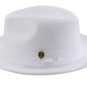 MONTIQUE Men's Pinch Front Fedora Hat - Classic White Dress Hat for Men, Stylish Wide Brim Fedora, Perfect for Formal Events, Weddings, Church, and Everyday Wear, Comfortable