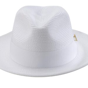 MONTIQUE Men's Pinch Front Fedora Hat - Classic White Dress Hat for Men, Stylish Wide Brim Fedora, Perfect for Formal Events, Weddings, Church, and Everyday Wear, Comfortable