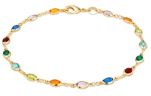 barzel 18k gold plated multi color crystal baguette anklet (multicolor dark oval)