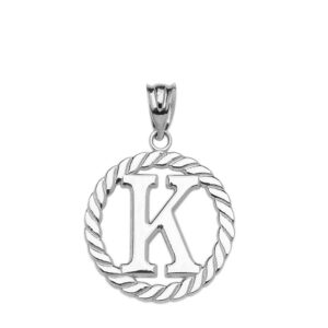 high polish 925 sterling silver roped circle "k" initial charm pendant