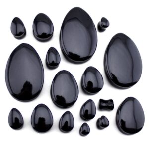 urban body jewelry 1 pair of 1 & 1/8" inch (28mm) black obsidian stone teardrop plugs/gauges