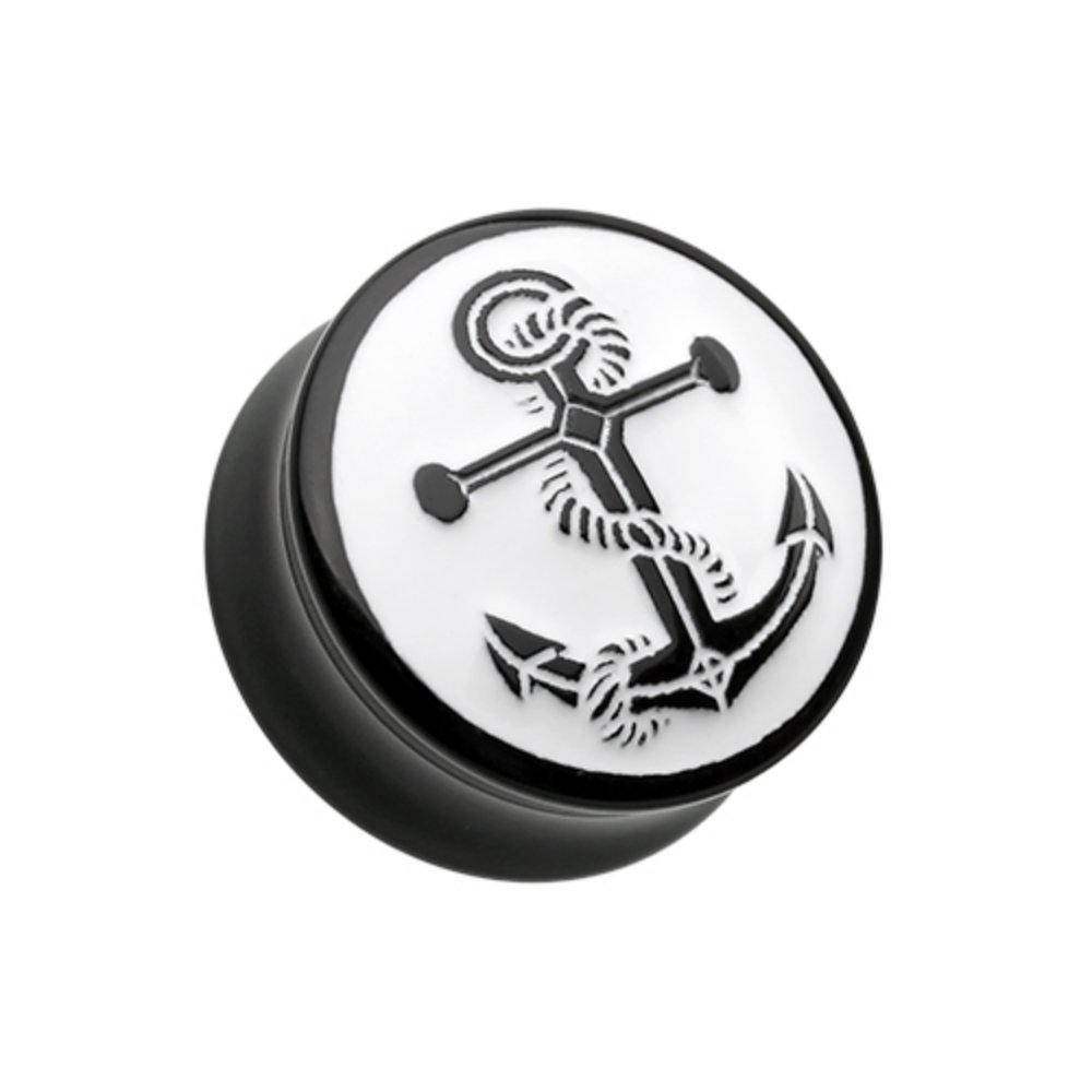 Anchor Enamel Embossed Double Flared WildKlass Ear Gauge Plug (Sold as Pairs)