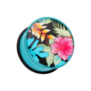 hawaii luau flower single flared wildklass ear gauge plug (sold as pairs)