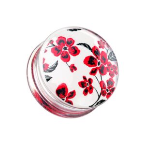 red cherry blossom clear uv double flared wildklass ear gauge plug (sold as pairs)