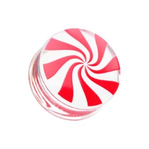 peppermint candy swirl clear uv double flared wildklass ear gauge plug (sold as pairs)