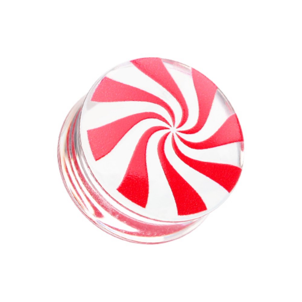 Peppermint Candy Swirl Clear UV Double Flared WildKlass Ear Gauge Plug (Sold as Pairs)