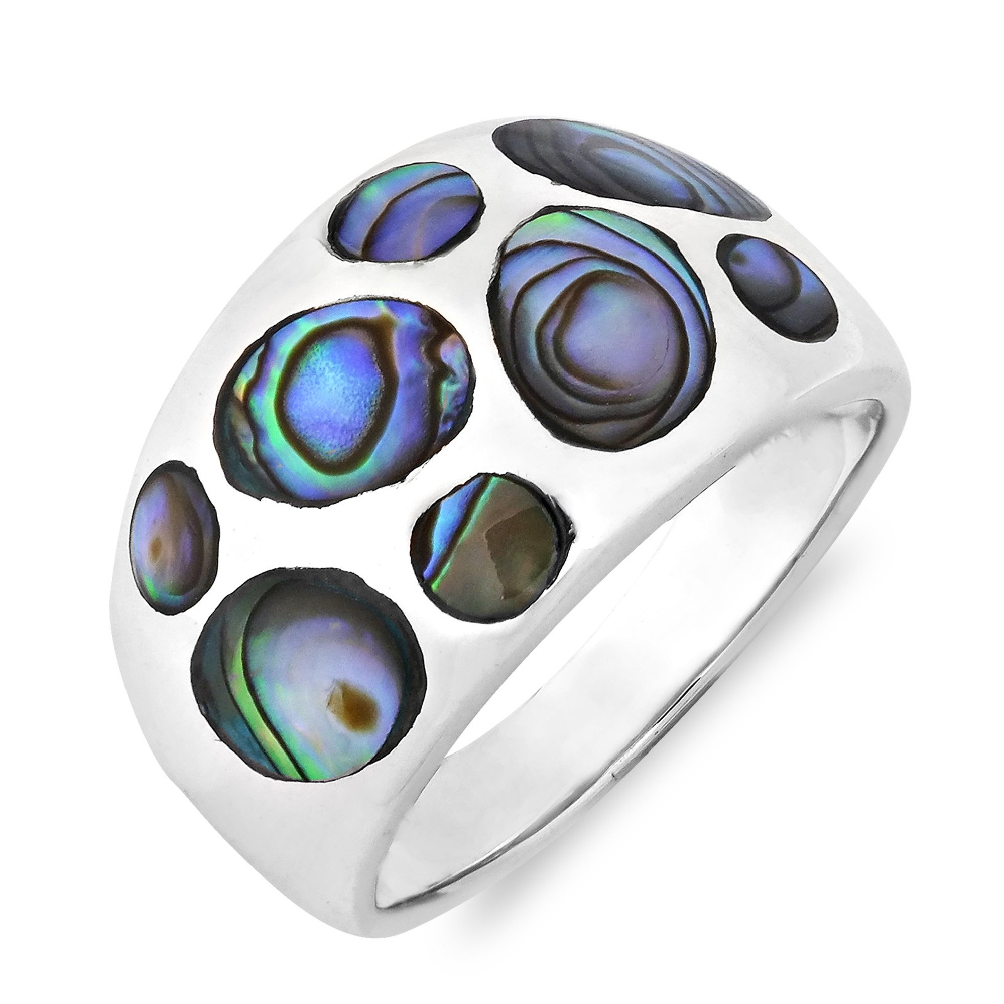 AeraVida Modern Bubble Dot Dome Abalone Shell Sterling Silver Ring (8)