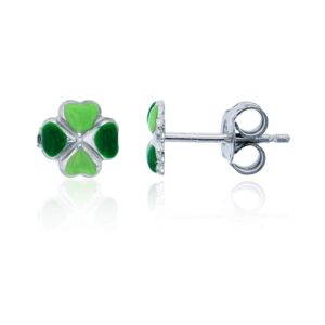 sterling silver petite green enamel irish clover stud earrings