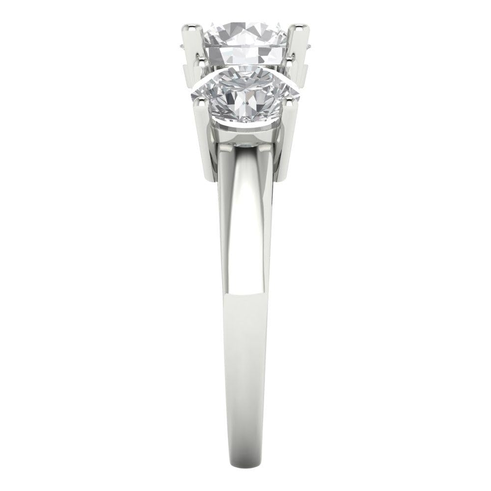 3.25 Ct Brilliant Round Cut Clear Simulated Diamond 14K White Gold Three Stone Statement Ring Size 6