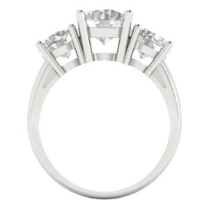 3.25 Ct Brilliant Round Cut Clear Simulated Diamond 14K White Gold Three Stone Statement Ring Size 6