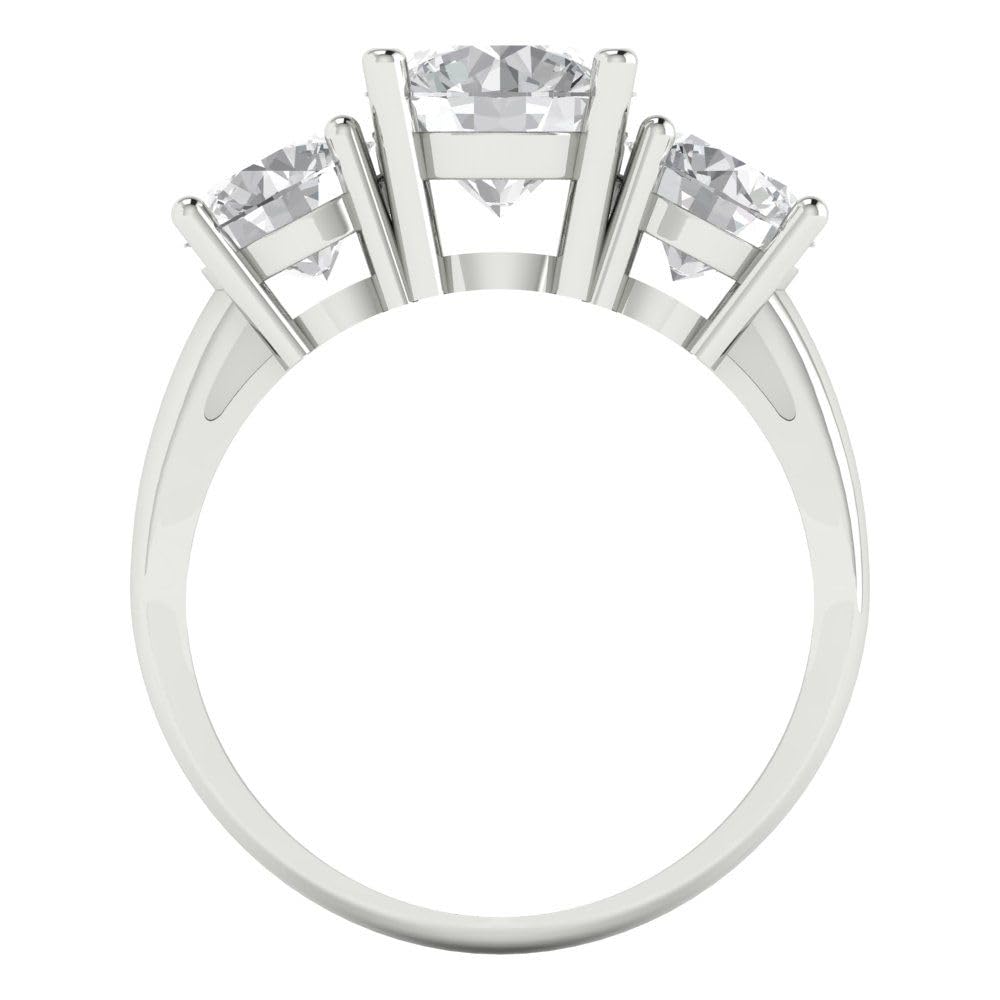 3.25 Ct Brilliant Round Cut Clear Simulated Diamond 14K White Gold Three Stone Statement Ring Size 6