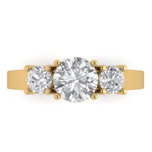 1.5 ct brilliant round cut clear simulated diamond 14k yellow gold three stone statement ring size 7