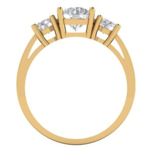 1.5 Ct Brilliant Round Cut Clear Simulated Diamond 14K Yellow Gold Three Stone Statement Ring Size 7