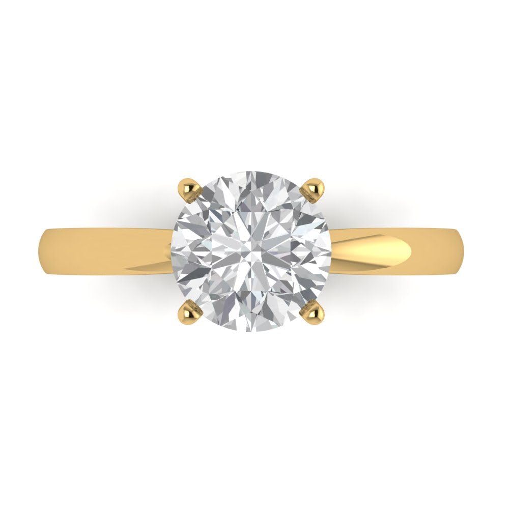 1.5 Ct Brilliant Round Cut Clear Simulated Diamond 14K Yellow Gold Solitaire Statement Ring Size 5.5