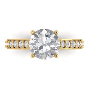 2.18 ct brilliant round cut clear simulated diamond 14k yellow gold solitaire with accents statement ring size 11