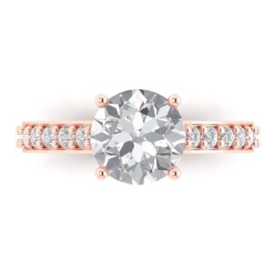 2.18 ct brilliant round cut clear simulated diamond 14k rose gold solitaire with accents statement ring size 7.25