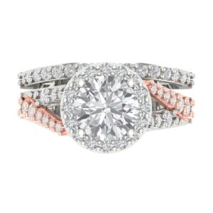 2.32 ct round cut clear simulated diamond 14k white rose gold halo solitaire w/accents wedding bridal ring band set sz 8.5