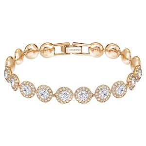 swarovski una angelic tennis bracelet, clear circle-cut swarovski crystals with matching crystal pavé on a rose-gold tone finish setting, part of the swarovski una angelic collection